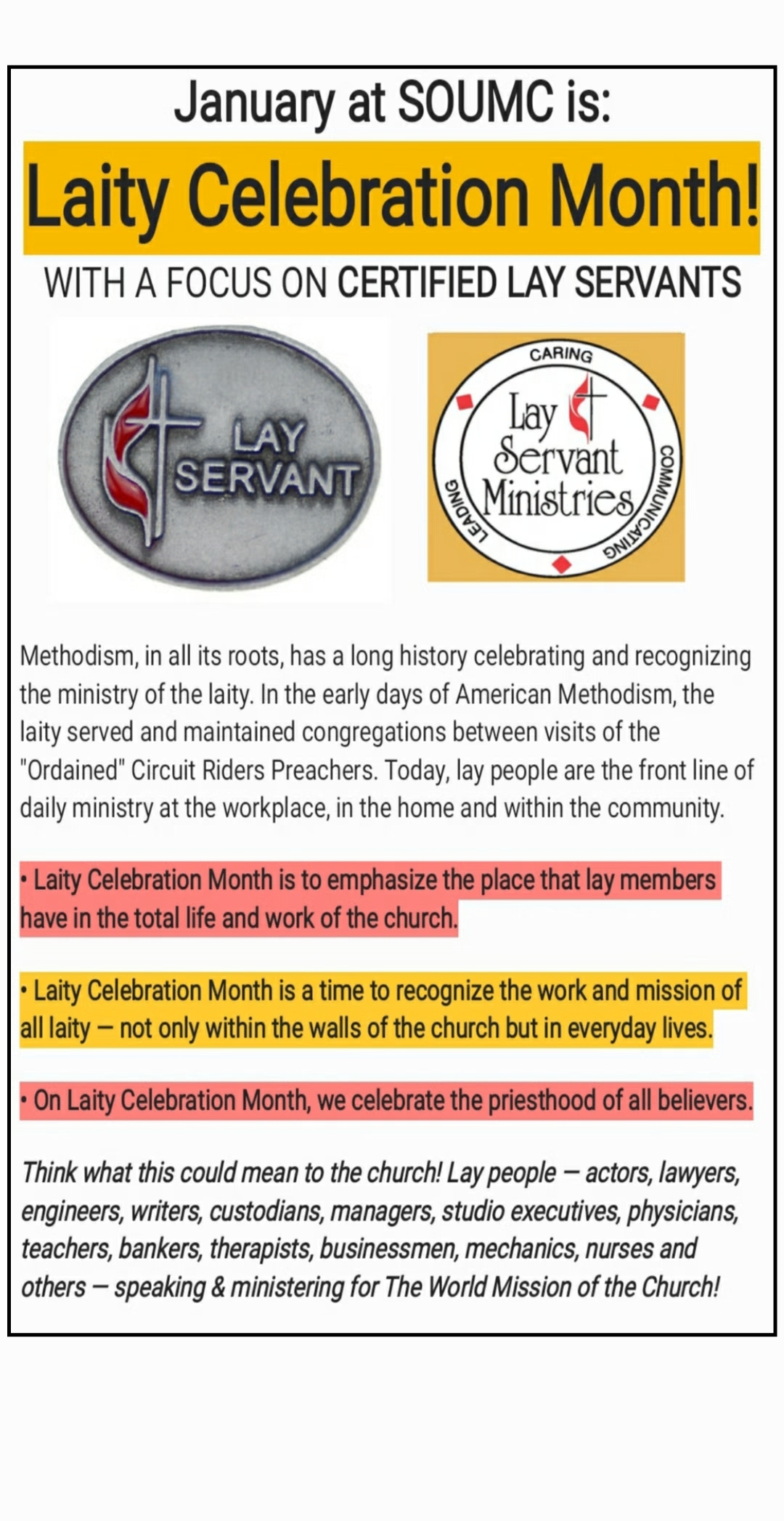 Laity Celebration Month – SHERMAN OAKS UMC